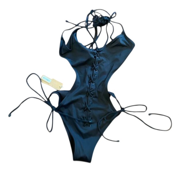 SKIMS | Swim | Nwt Skims One Piece Lace Up Monokini Onyx Size L | Poshmark
